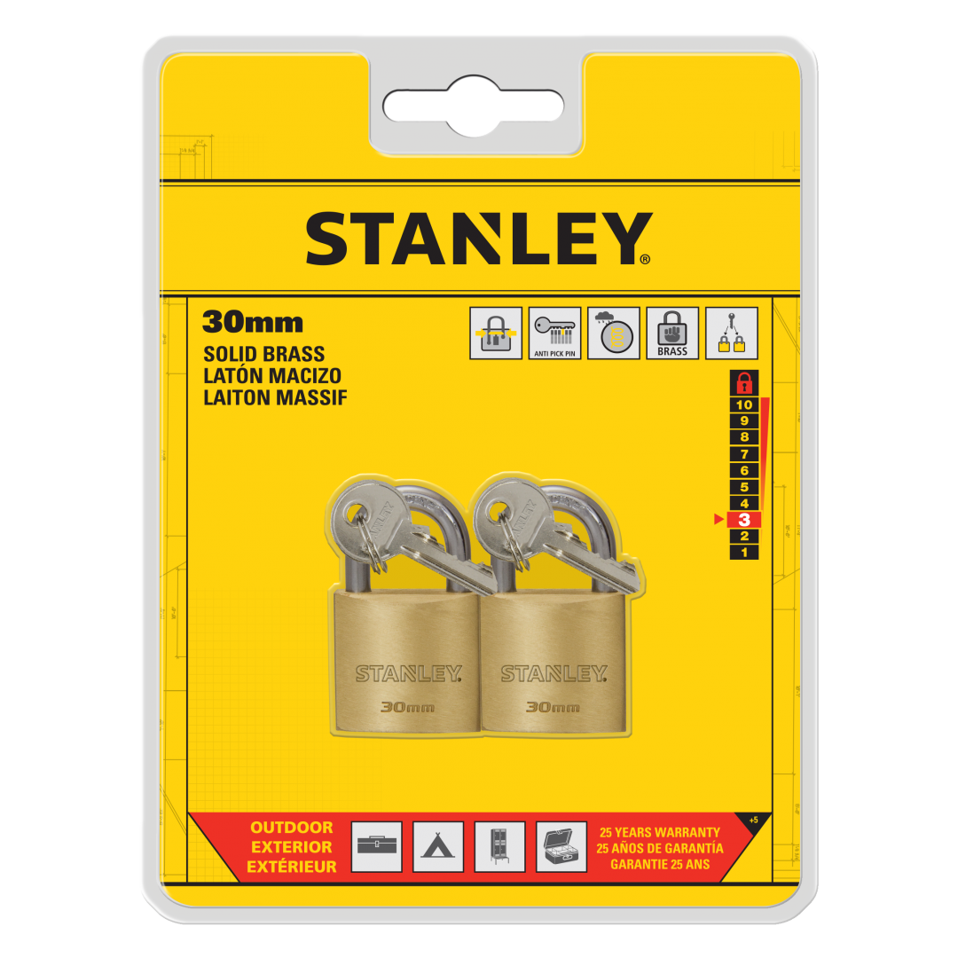 Stanley (70190) 30Mm Brass Shackle Padlock | Selffix DIY