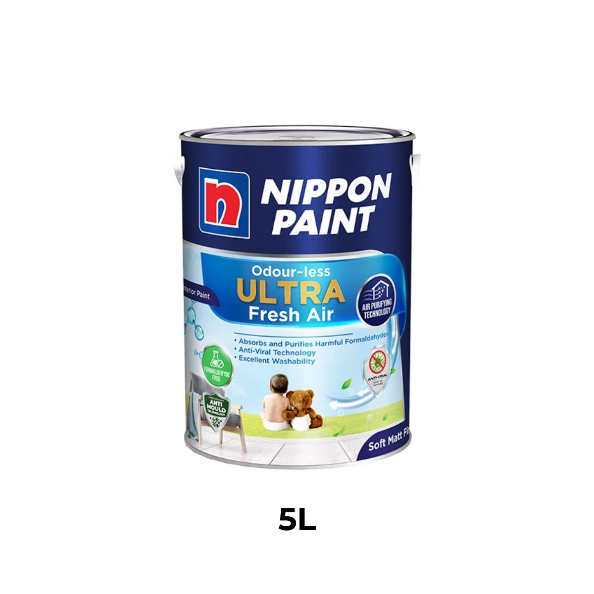 Nippon Paint Odourless Ultra Fresh Air White 1L / 5L (Formaldehyde-Free ...