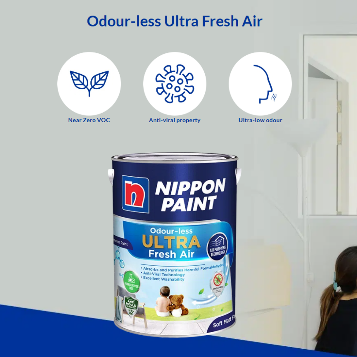 Nippon Paint Odourless Ultra Fresh Air White 1L / 5L (Formaldehyde-Free ...