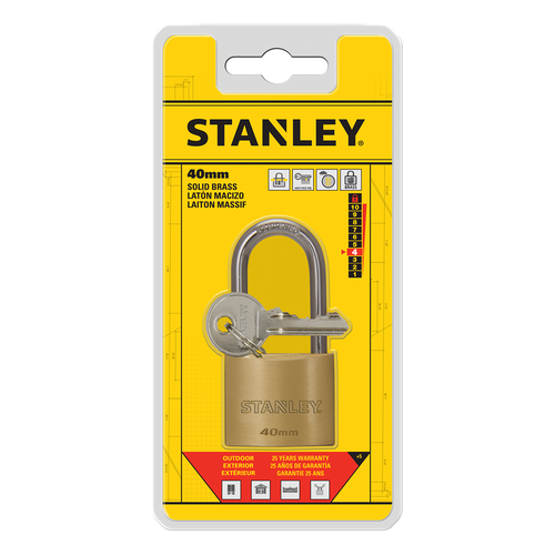 Stanley Solid Brass Long Shackle Padlock (Assorted Sizes) | Selffix DIY