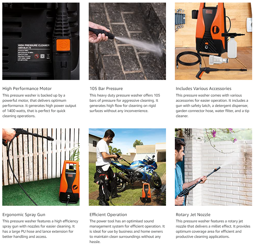 Black & Decker PW1450TD 1400W 105 Bar Compact Pressure Washer | Selffix DIY