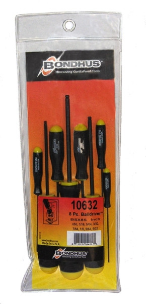 8pc Ball Hex Driver Set, 2-10mm, Long, Bondhus 10733