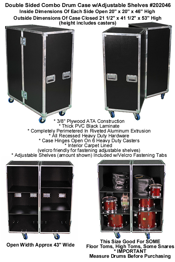 2 Sided Combo ATA Drum Case w/Adjustable Shelves #202046 - Road Cases