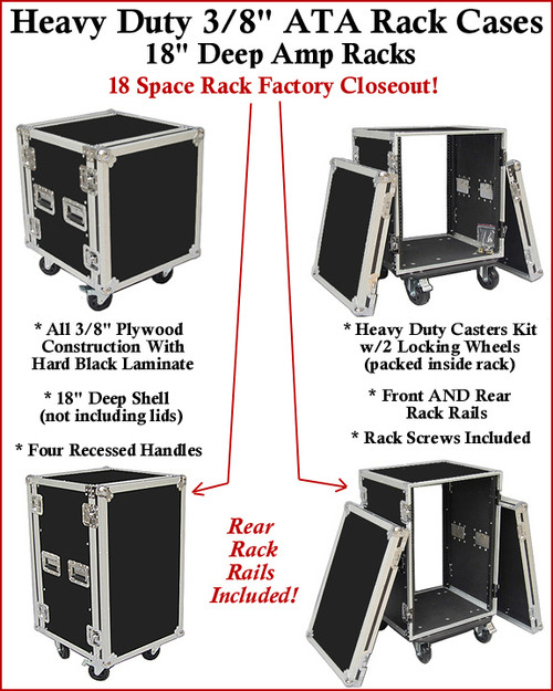 18 Space 18u 18" Deep Heavy Duty 3/8" ATA Amp Rack Case