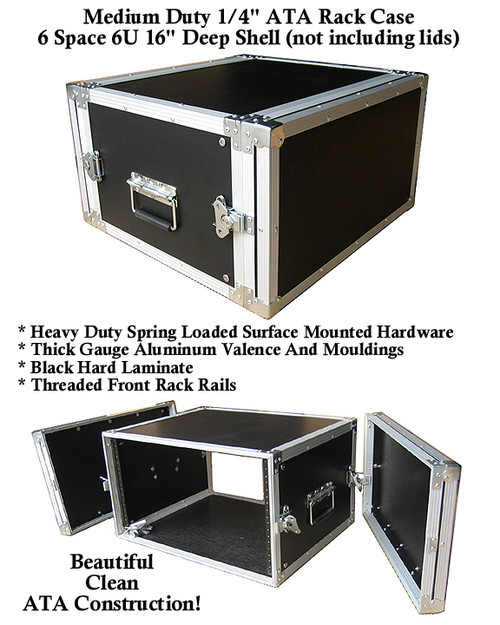 6 Space 6u 16" Deep 1/4" Ply ATA Amp Rack Case (Dolly Wheels Optional ...