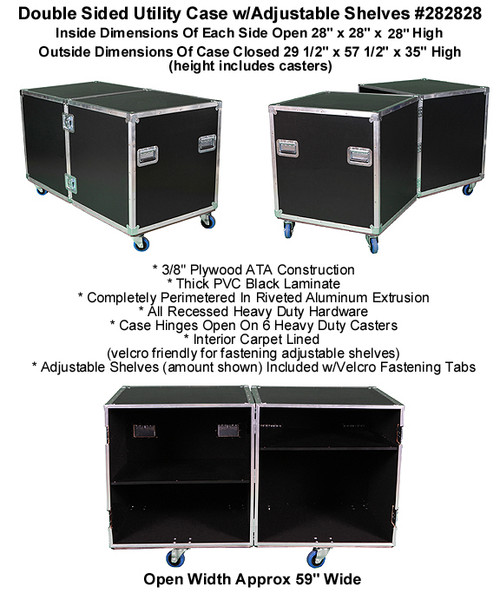 2 Sided Utility Trunk w/Adjust Shelves - ID 28x28x28 Ea Side - Road Cases