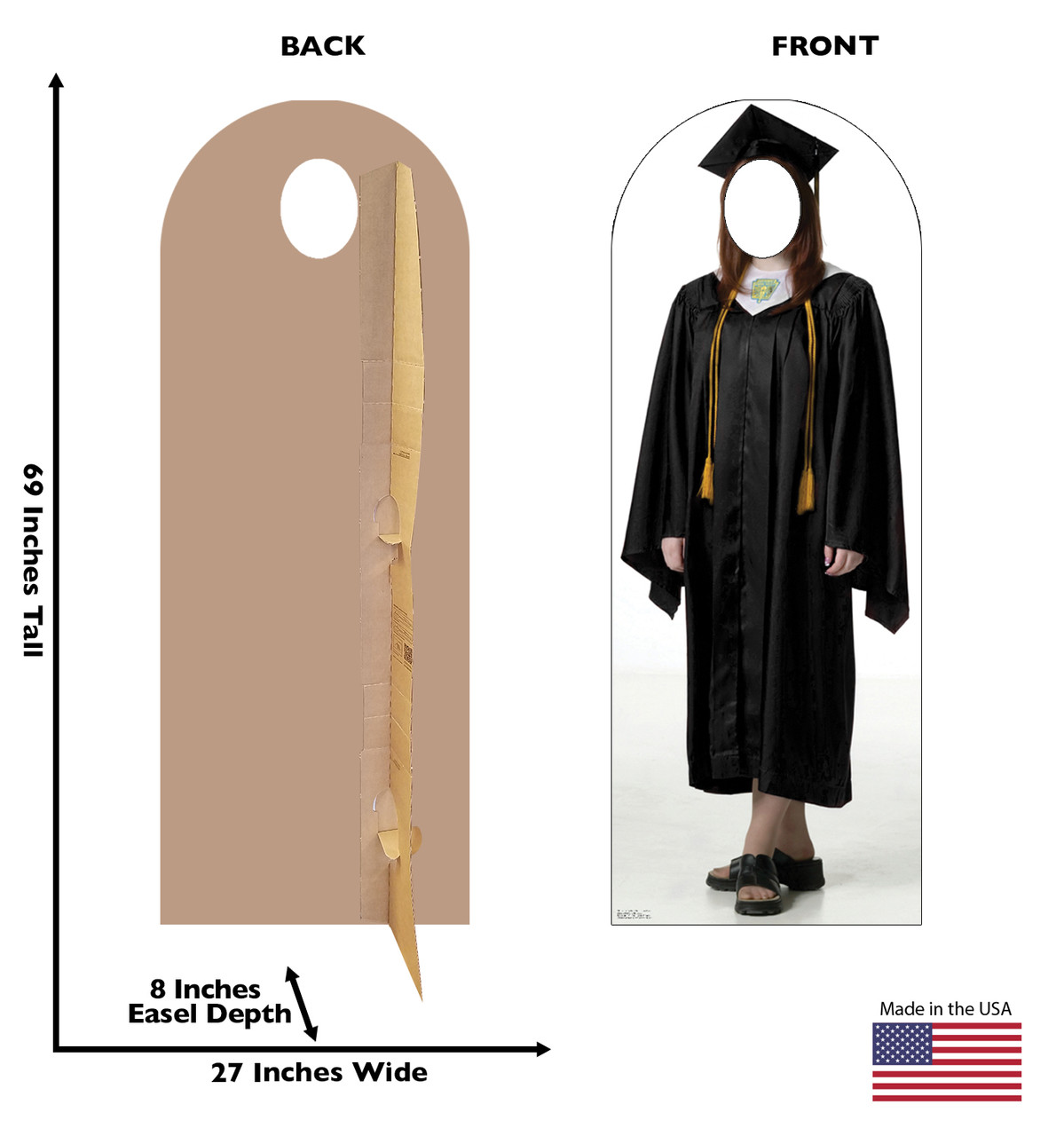 Female Graduate Black Cap & Gown Standin