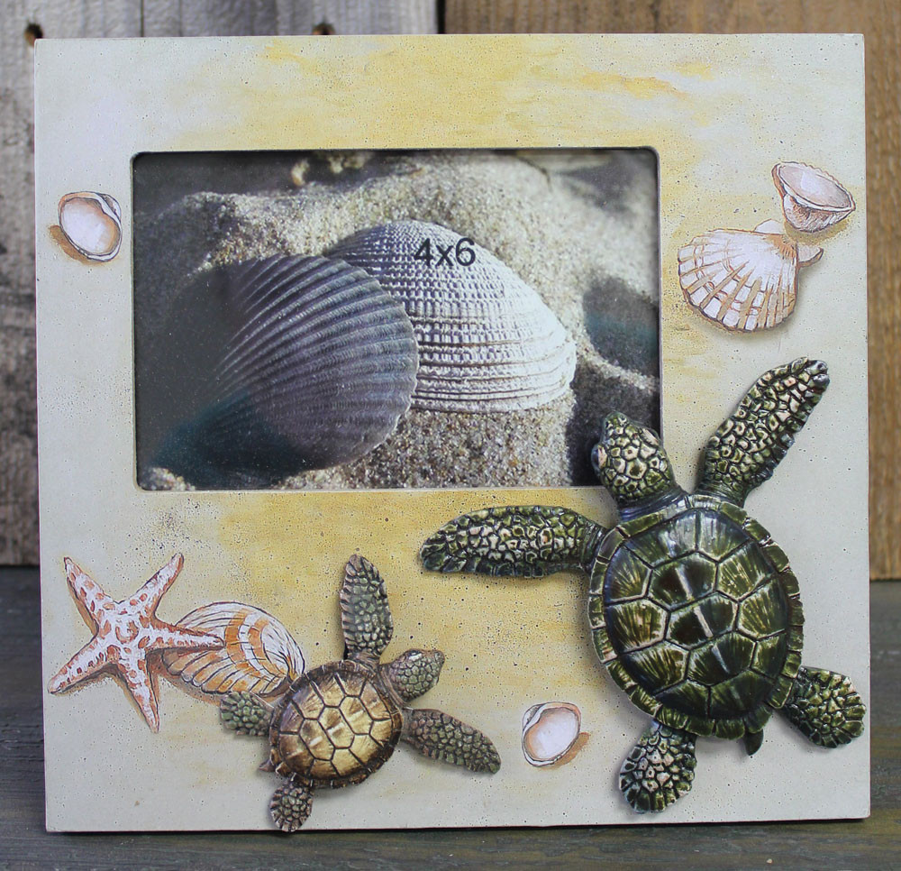 Glass Picture Frame with Silver Turtle - Coastal Photo Frame - Beach Decor
