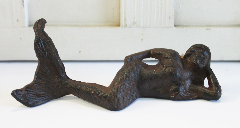 Relaxing Brown Mermaid Iron Figurine - Nautical Cast Iron Mermaid ...