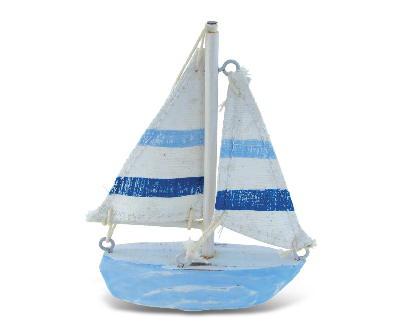 Small Blue & White Nautical Wood Sail Boat - Coastal Beach Decor ...