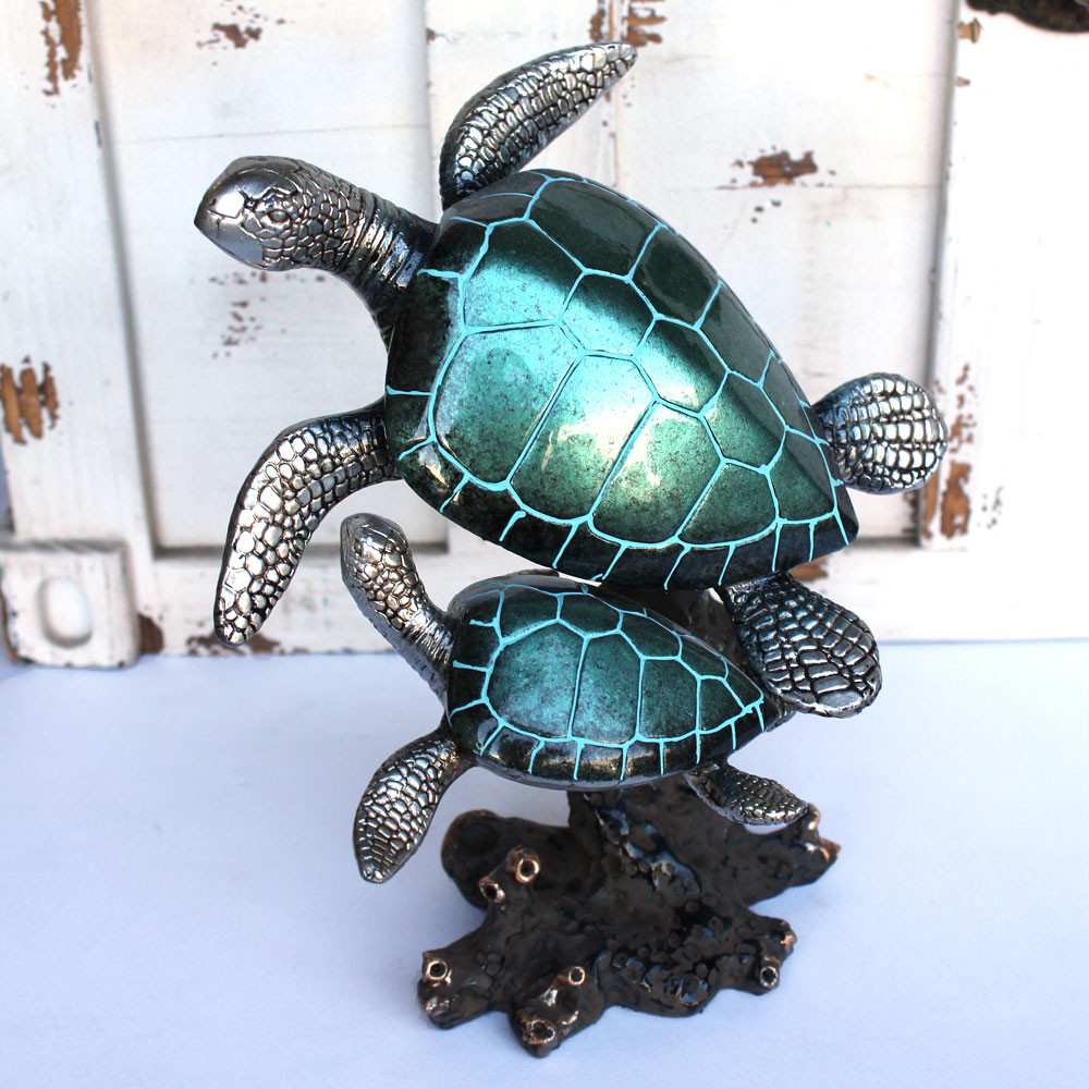 Blue Resin Sea Turtle on Wave Figurine - Nautical Sea Decor ...