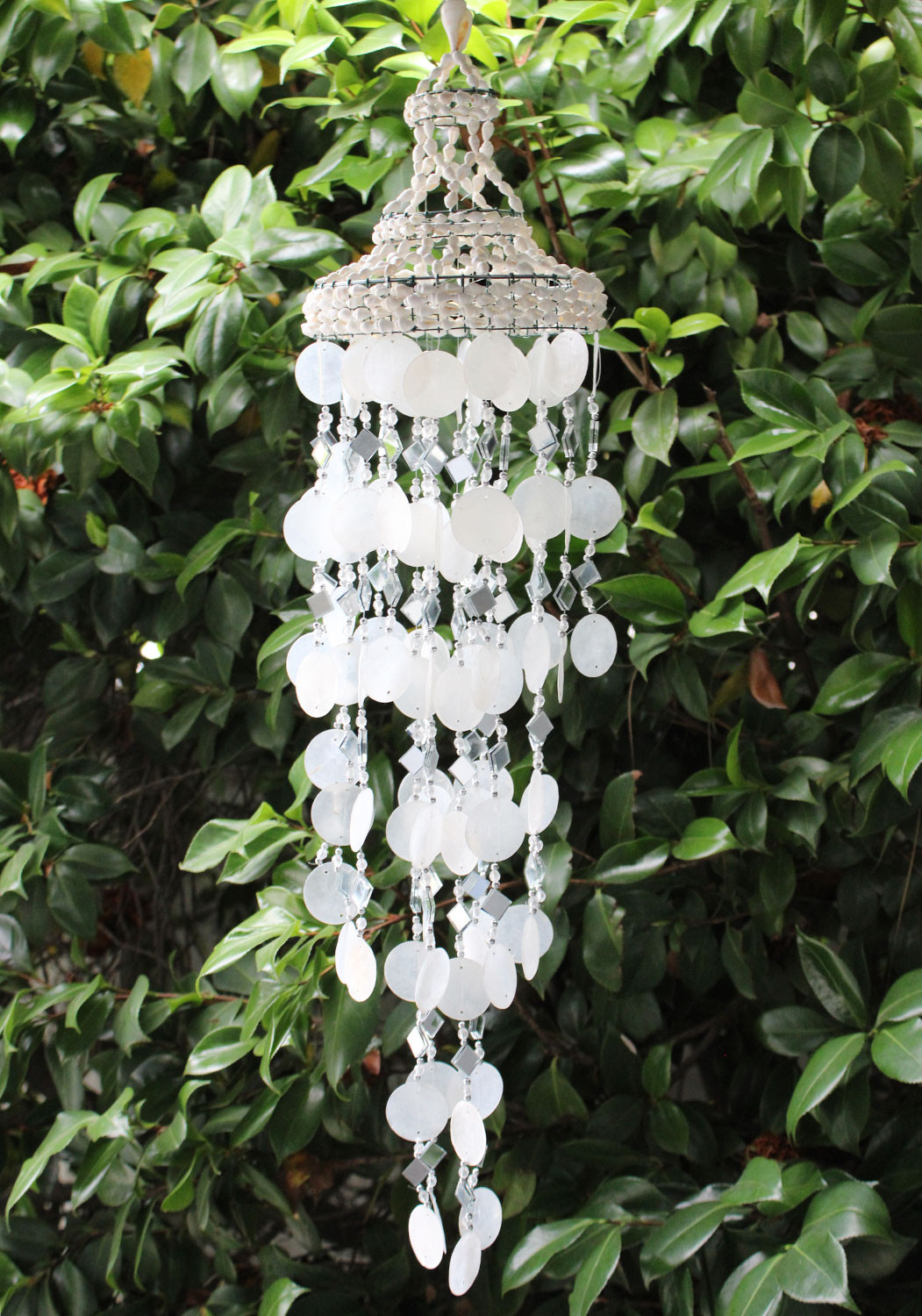 White Capiz Shell & Mirror Chimes - Tropical Shell Wind Chimes ...