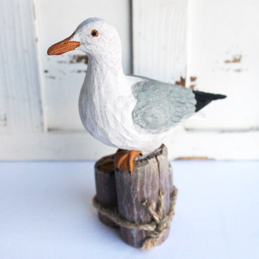 Smal Seagull Wood-Look Figurine - Marine Bird Statue - Nautical ...
