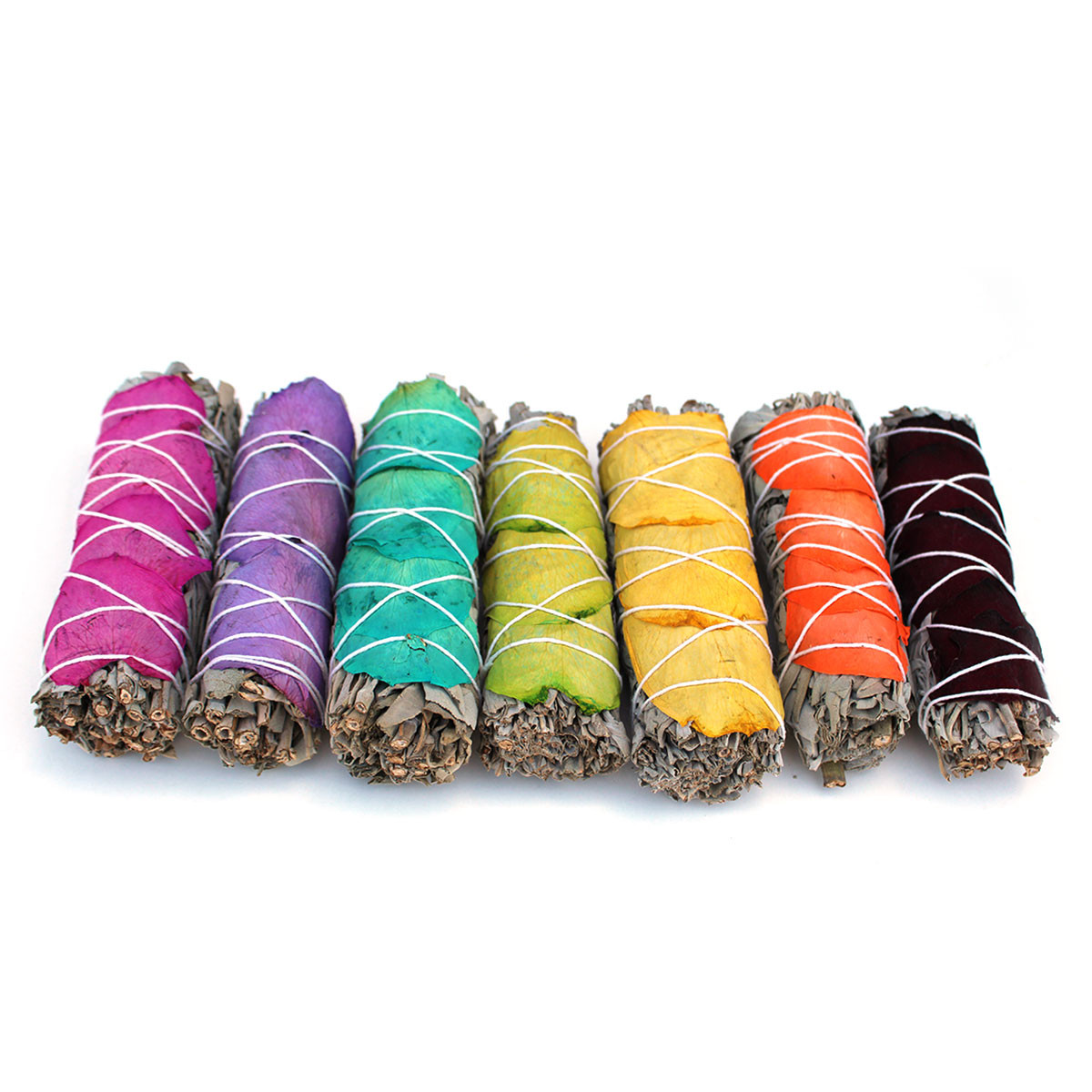 White Sage with Chakra Flower Petals - Smudge - Caifornia Seashell Company