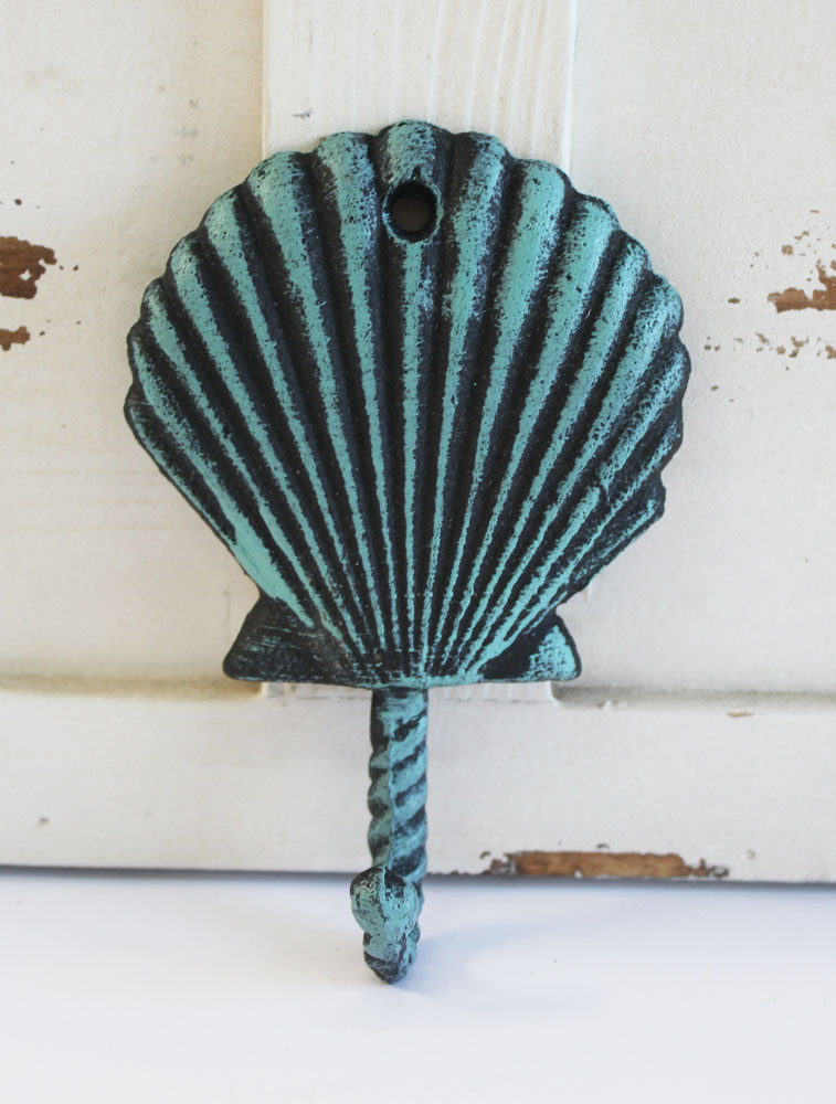 Turquoise & Black Scallop Seashell Metal Wall Hook - Coastal Key Ring ...