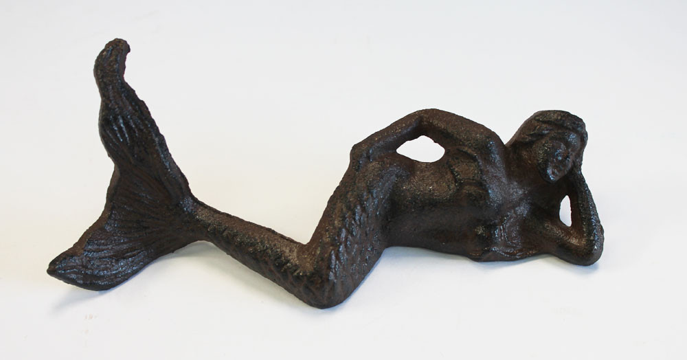 Relaxing Brown Mermaid Iron Figurine - Nautical Cast Iron Mermaid ...