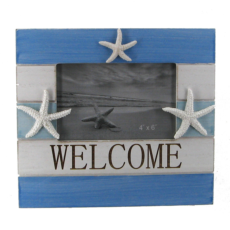 White & Blue Picture Frame with Starfish - Nautical Photo Frame ...