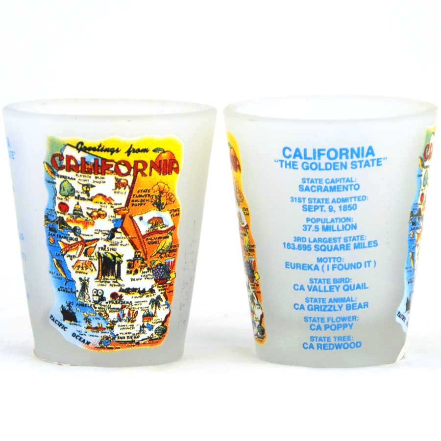 California Map Frosted Shot Glass - CA Souvenir - California Seashell Co