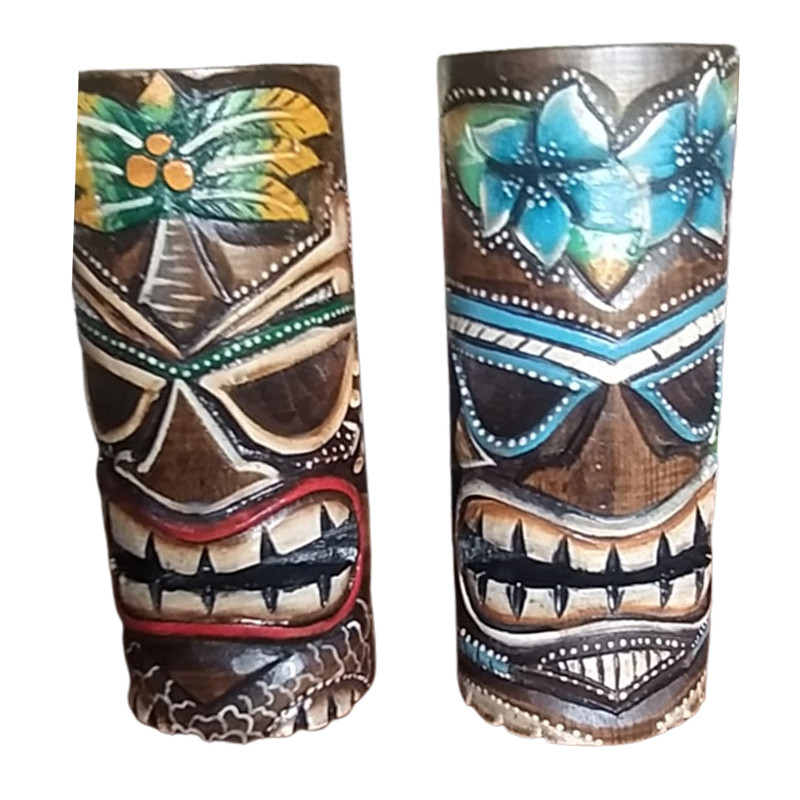 Painted Wood Tiki Totem Statues - Tropical Tiki Decor - California ...