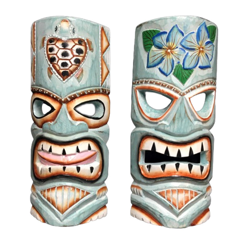 Small Aqua Blue Tiki Masks - Tropical Tiki Decor - California Seashell Co