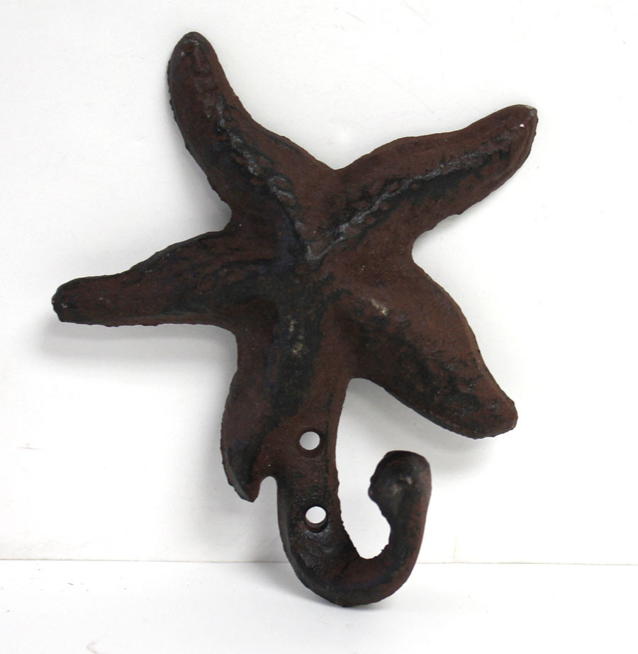 White Starfish Cast Iron Wall Hook - Coastal Key Ring or Towel Hanger ...