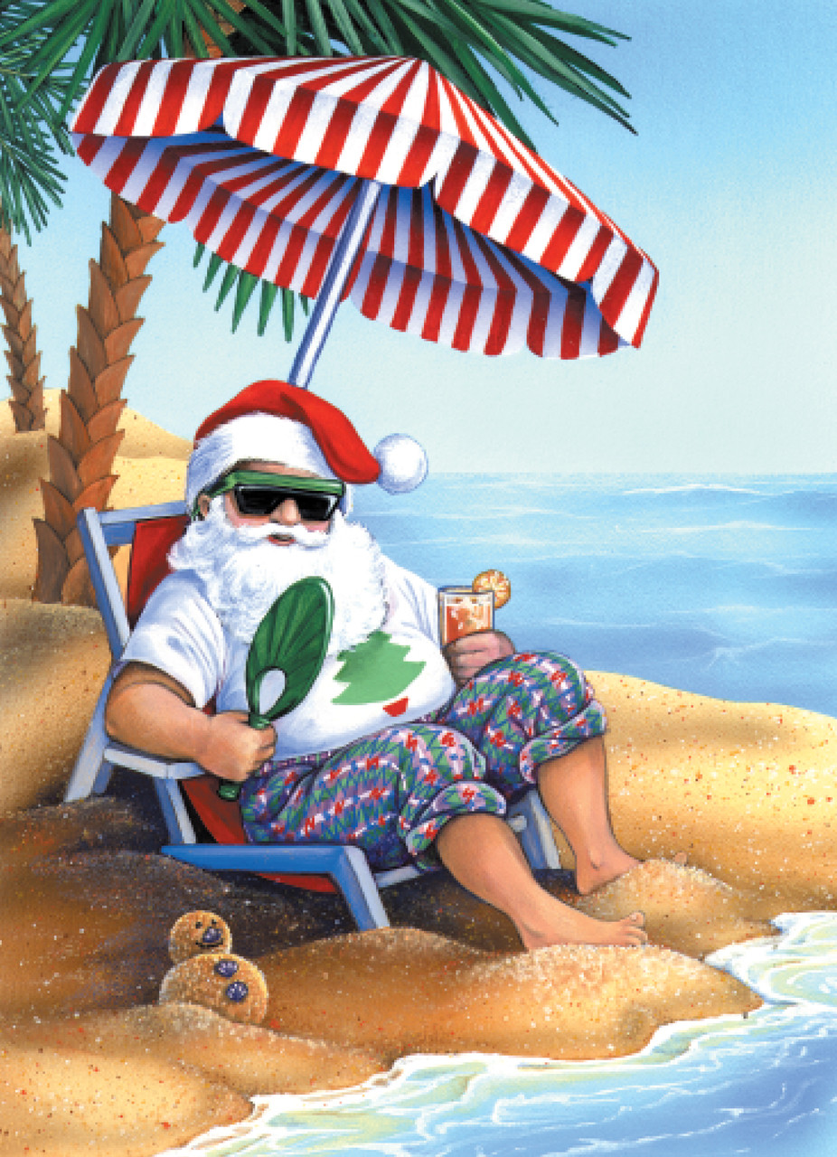 Santa Claus on the Beach Holiday Cards - Coastal Christmas Stationery ...