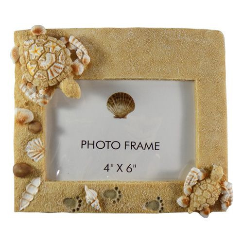 Glass Picture Frame with Silver Turtle - Coastal Photo Frame - Beach Decor