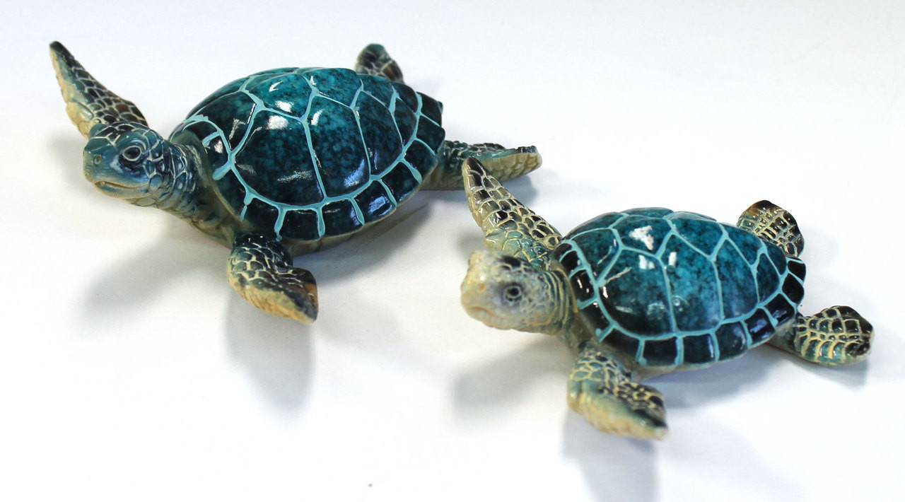3.5" Blue Resin Sea Turtle Figurine - Nautical Sea Decor - California ...