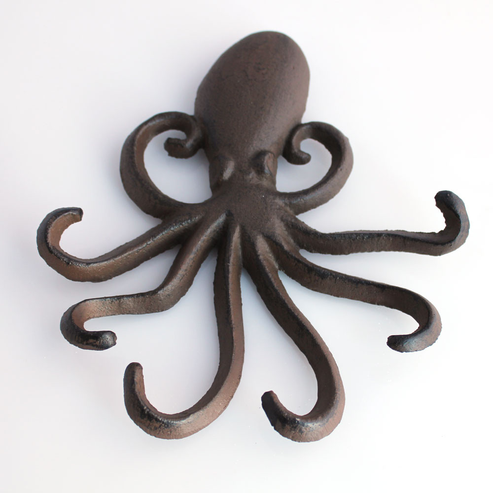 Rust Octopus Iron Wall Hook - Nautical Key Ring or Towel Hanger ...