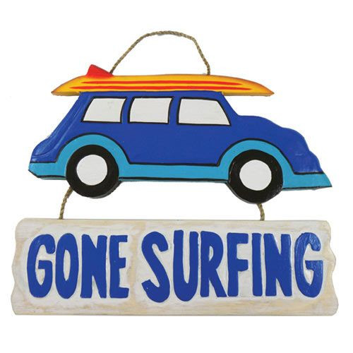 Gone Surfing VW Bus Wood Sign - Surf Decor - California Seashell Company