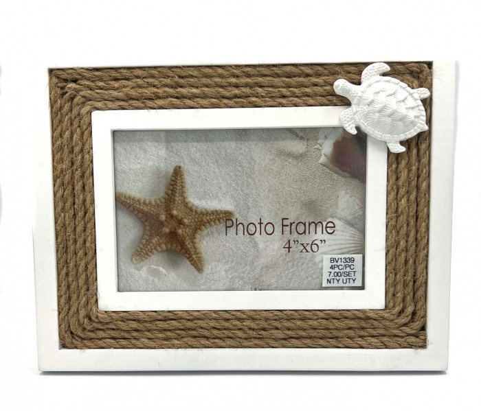 Glass Picture Frame with Silver Turtle - Coastal Photo Frame - Beach Decor