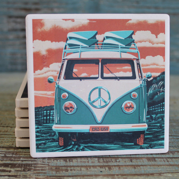 California VW Bus Absorbent Beverage Coaster - Lantern Press Coasters ...