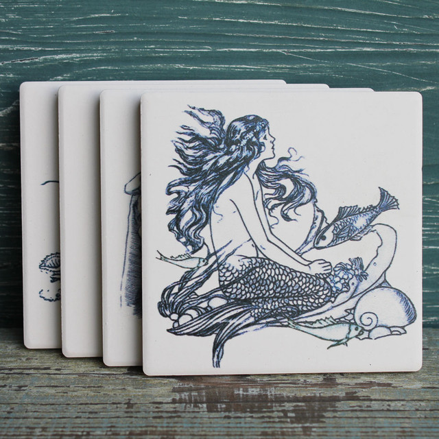Mermaid Wisdom Absorbent Beverage Coaster - Beach Cottage Coasters ...
