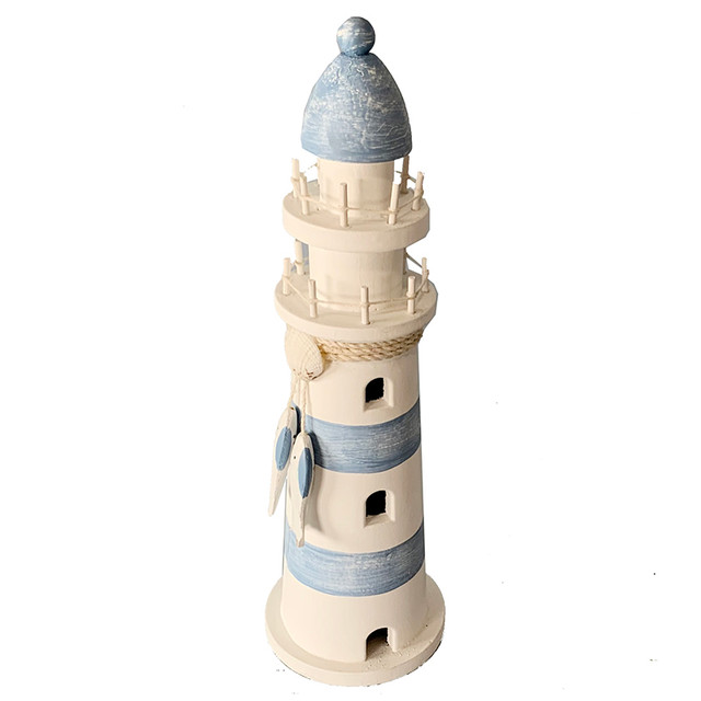 16" Nautical White & Navy Lighthouse - Coastal Light House Decor ...