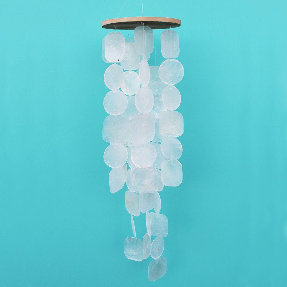 White Circle & Square Capiz Shell Chimes - Coastal Wind Chimes ...