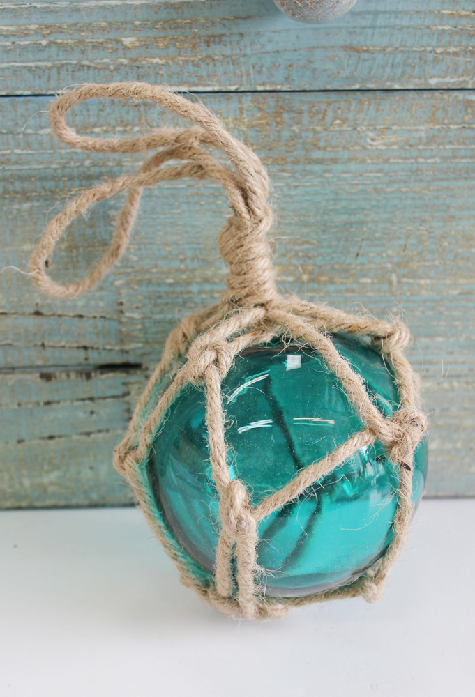 4" Light Blue Glass Float with Rope - Nautical Themed Decor ...