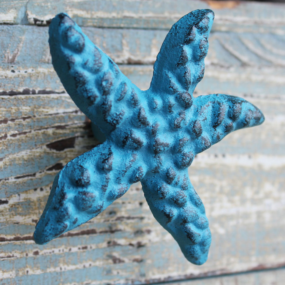 Blue Starfish Metal Wall Hook - Coastal Key Ring or Towel Hanger ...