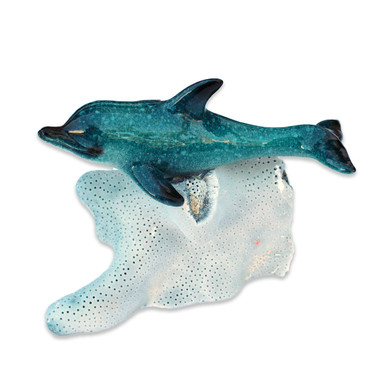 Small Blue Dolphin on Coral - Nautical Sea Decor - California Seashell Co