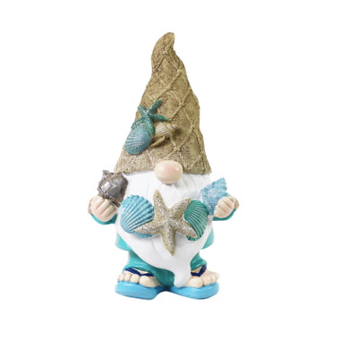 Resin Beach Garden Gnome with Starfish - Nautical Decor - Coastal Figurines