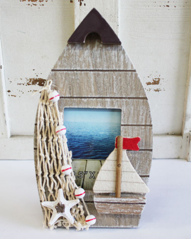 Small Brown Boat Picture Frame with Sailboat - Nautical Photo Frame ...