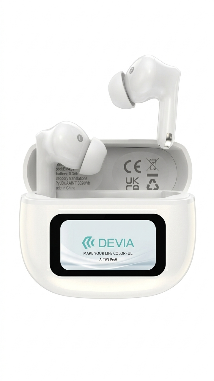 Devia AI TWS Pro6 Wireless Bluetooth Earbuds with Display (ANC)- white ...