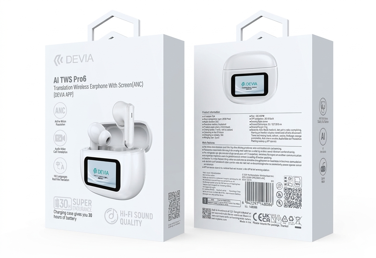 Devia AI TWS Pro6 Wireless Bluetooth Earbuds with Display (ANC)- white ...