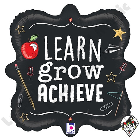 18 Inch Square Learn Grow Achieve Foil Balloon Betallic 1ct