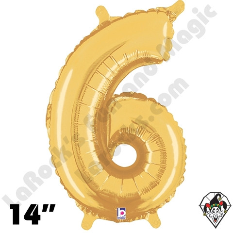 Betallic 14 Inch Number 6 Gold Foil Megaloon Balloon 1ct