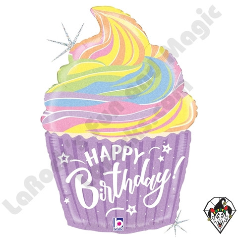 27 Inch Shape Pastel Birthday Cupcake Foil Balloon Betallic 1ct