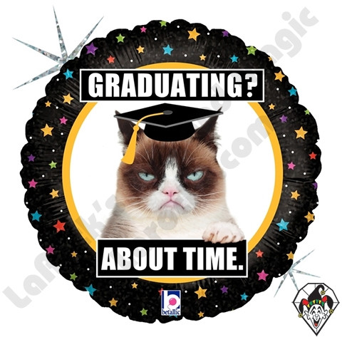18 Inch Round Grumpy Cat Graduation Foil Balloon Betallic 1ct