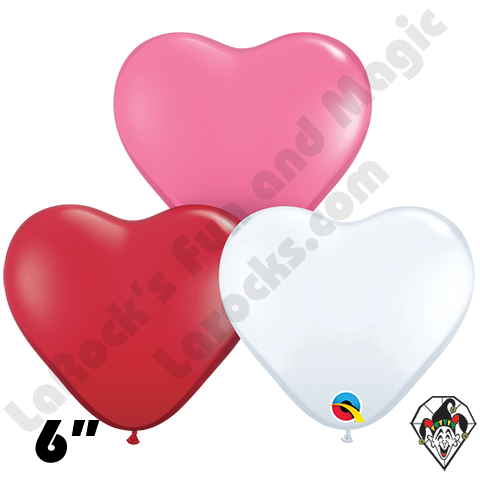 6 Inch Heart Love Assortment Rose/White/Ruby Red Qualatex 100ct