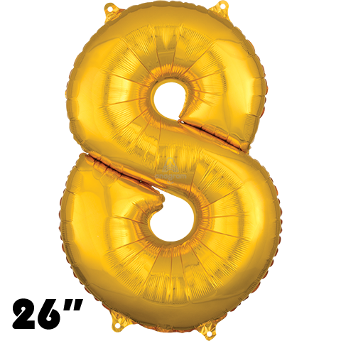 26 Inch Number 8 Gold Foil Balloon Anagram 1ct