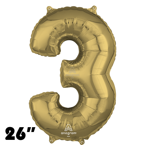 26 Inch Number 3 White Gold Foil Balloon Anagram 1ct
