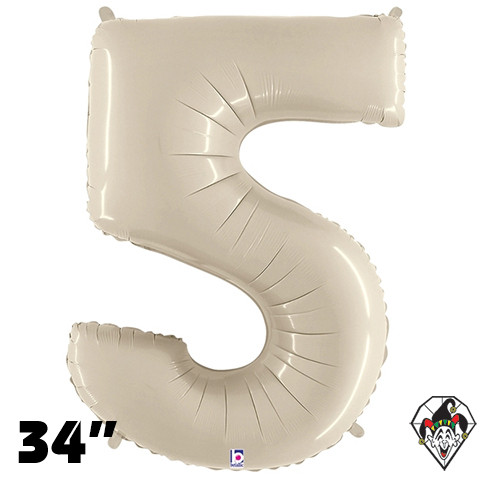 Betallic 34 Inch Number 5 White Sand Megaloon Foil Balloon 1ct